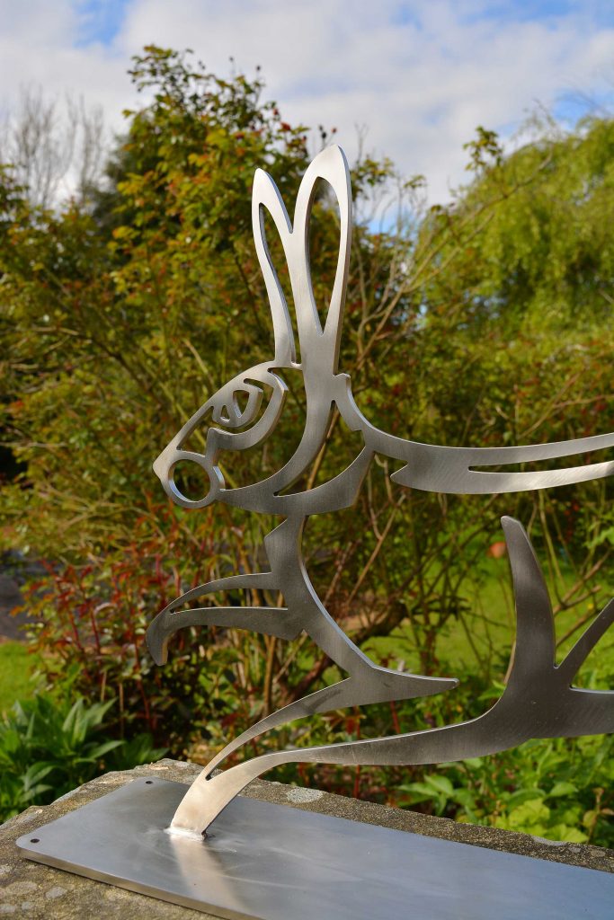 Leaping Hare Stainless Steel Garden Sculpture – Janet Mary Robinson